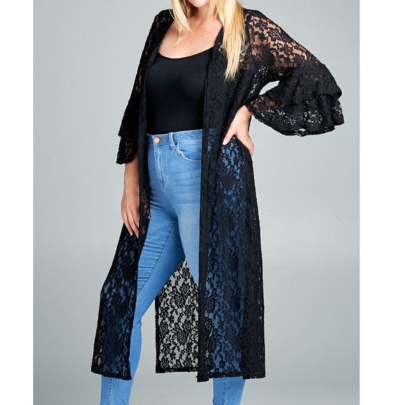 Tops | Plus Boho Lace Long Cardigan Duster Maxi Tunic Top | Poshmark
